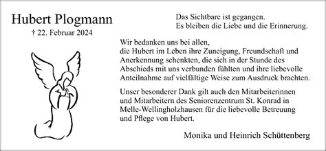 Traueranzeigen Von Hubert Plogmann Noz Trauerportal