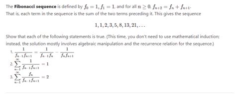 Solved The Fibonacci Sequence Is Defined By F0 1 F1 1 And