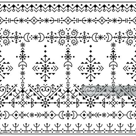 아이슬란드 스타일의 부족 라인 아트 벡터하트 달 기하학적 모양 바이킹 룬 또는 나네에서 영감을 받은 직물 또는 패브릭 프린트 디자인이 매끄러운 패튼 개성 개념에 대한 스톡