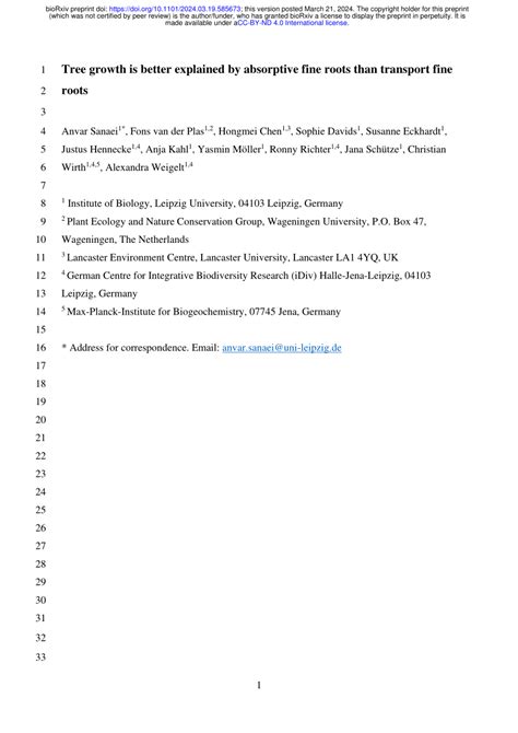 PDF Tree Growth Is Better Explained By Absorptive Fine Roots Than Transport Fine Roots