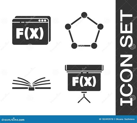 Set Chalkboard Function Mathematical Symbol Open Book And Geometric Figure Pentagonal Prism