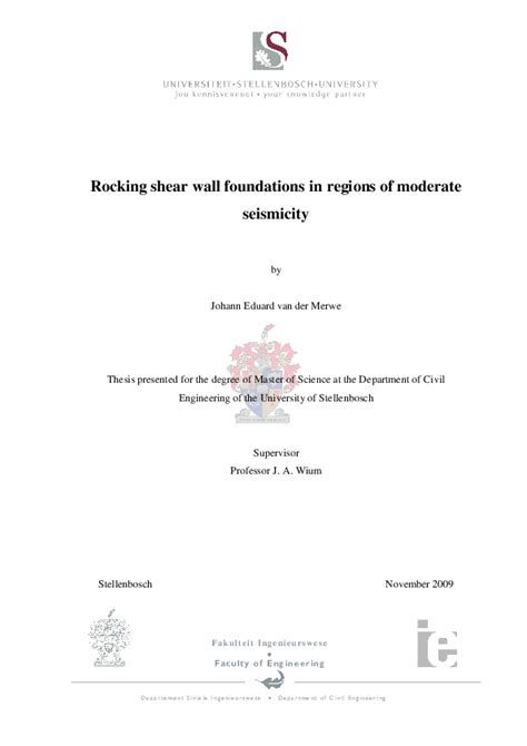 Pdf Rocking Shear Wall Foundations In Regions Of Moderate Seismicity Johann Van Der Merwe