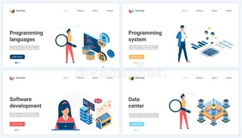 Programming Languages Outsource System And Software Development Data Center Set Stock Vector