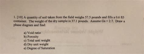 Solved 1 10 A Quantity Of Soil Taken From The Field Chegg Com