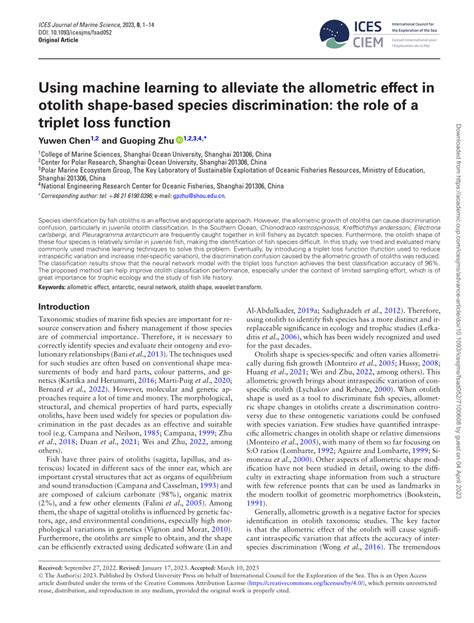 Pdf Using Machine Learning To Alleviate The Allometric Effect In Otolith Shape Based Species