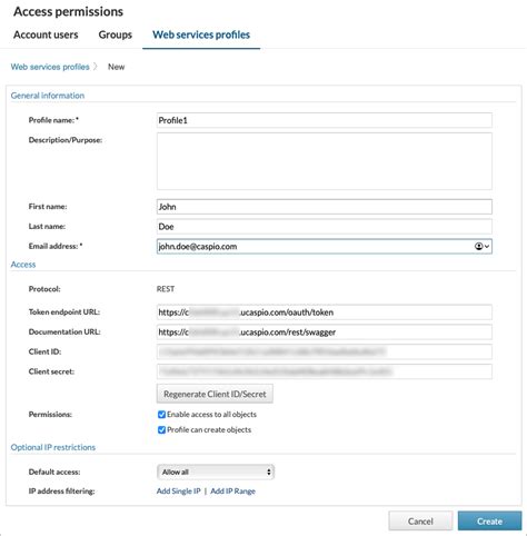 Creating A Web Services Api Profile Caspio Online Help