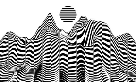 풍경 배경 흑인과 백인 패턴입니다 여러 슬라이스 라인에서 변위가 있는 광학 착시 동적 패턴 추상적인 줄무늬 배경막 브로셔 프리젠