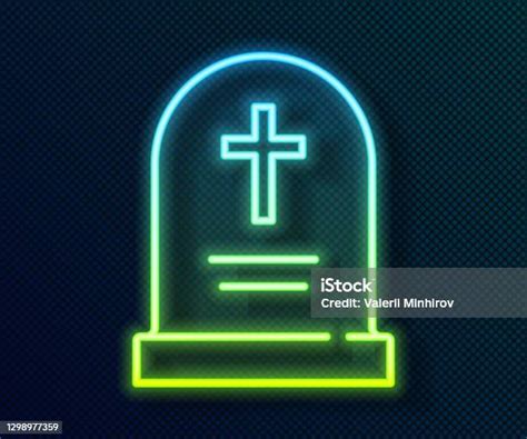 검은 색 배경에 고립 된 크로스 아이콘과 빛나는 네온 라인 삭제 표시 무덤 아이콘입니다 해피 할로윈 파티 벡터 공포 무서움에 대한 스톡 벡터 아트 및 기타 이미지 Istock