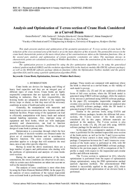 Pdf Analysis And Optimization Of T Cross Section Of Crane Hook Considered As A Curved Beam