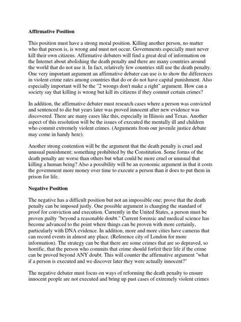 Affirmative Position Debate Pdf Capital Punishment Crime And Violence