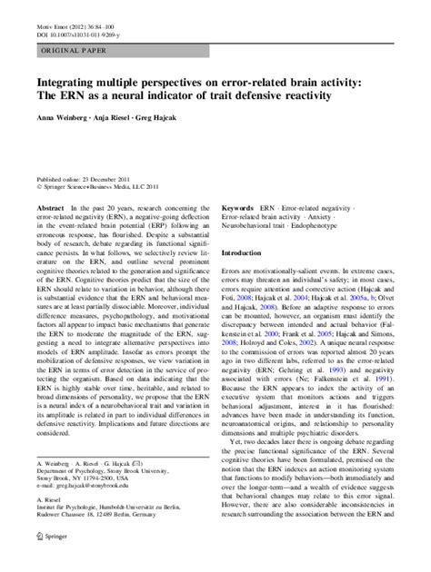 Pdf Integrating Multiple Perspectives On Error Related Brain Activity