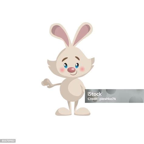 최신 유행 스타일 귀여운 토끼 마스코트 아이콘을 웃 고 서 있는 만화 간단한 그라데이션 벡터 그림 흰색 배경에 고립입니다 개념에 대한 스톡 벡터 아트 및 기타 이미지