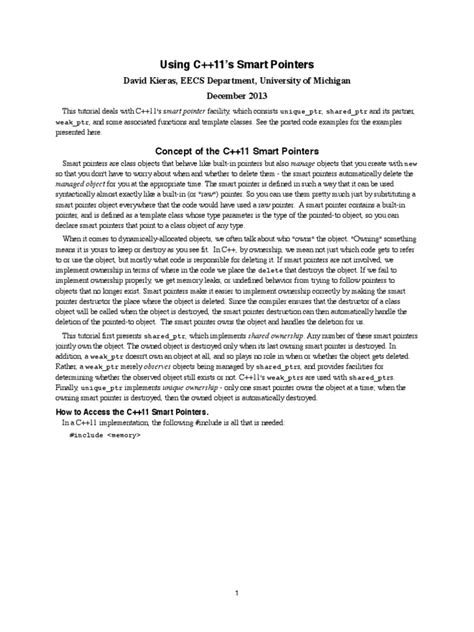 Using C11s Smart Pointers David Kieras Eecs Department University Of Michigan December