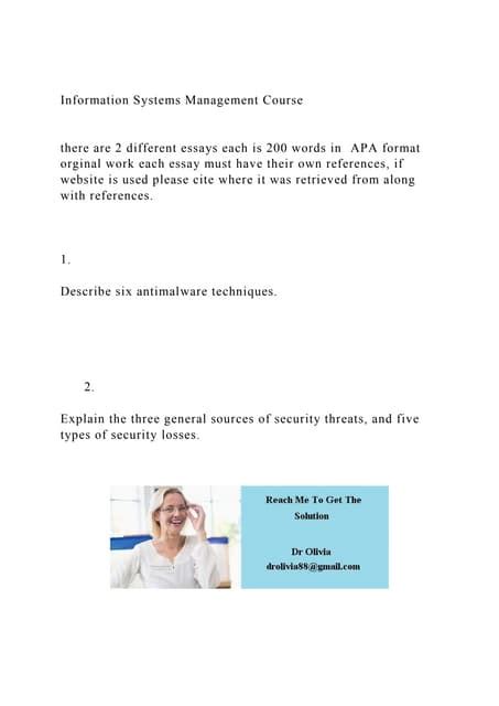 Information Systems Management Course There Are 2 Different Docx