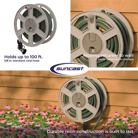 100 Ft Garden Hose Holder Wall Mount Taupe Heavy Duty