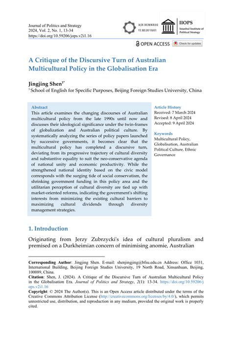 Pdf A Critique Of The Discursive Turn Of Australian Multicultural