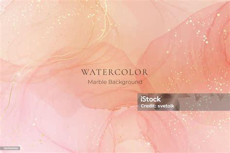 골든 닷이 있는 로즈 핑크 액체 수채화 배경 먼지가 홍당무 대리석 알코올 잉크 그리기 효과 웨딩 초대 메뉴 Rsvp에 대한 벡터