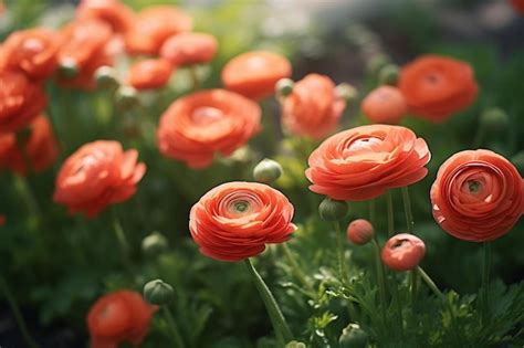 Ranunculus In A Summer Garden Premium Ai Generated Image