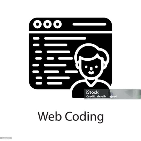 웹 코딩 벡터 솔리드 아이콘 디자인 일러스트 레이 션을 흰색 배경에 표시합니다 Eps 10 파일 개발에 대한 스톡 벡터 아트 및