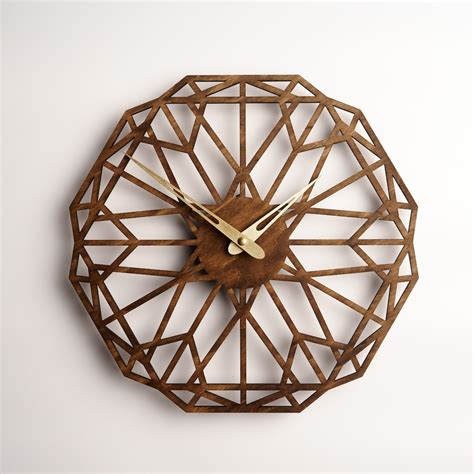 Geometric Wall Clock Wall Clock Minimalist Wood Wall Clock Wall