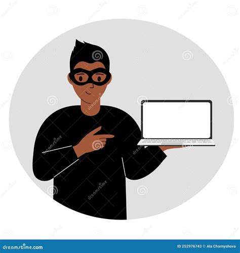 Hacker In A Black Mask With A Computer The Cybercriminal Is Holding A Laptop Cyber Attack