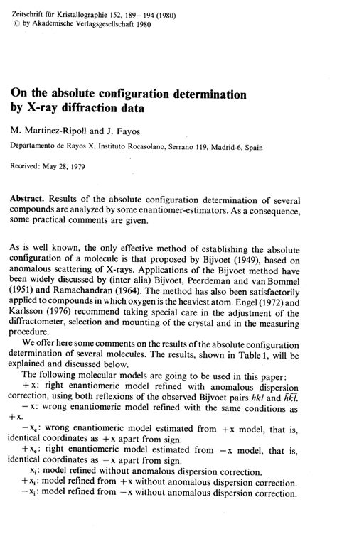 Pdf On The Absolute Configuration Determination By X Ray Diffraction Data