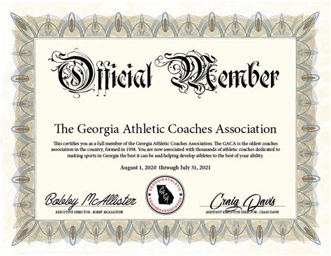 Member Certificate Georgia Coaches Association
