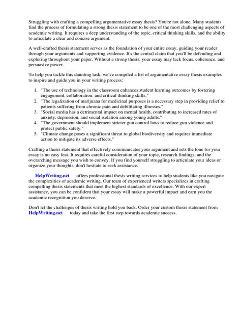 Argumentative Essay Thesis Examples Download Free Pdf Essays Argument
