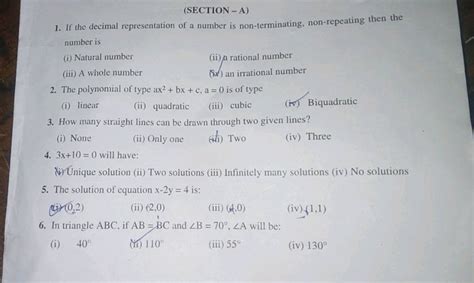 Section A 1 If The Decimal Representation Of A Number Is Non Termina