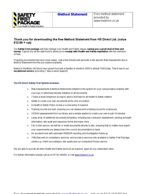 Method Statement Thank You For Downloading The Free Method Statement From Hs Direct Ltd Value