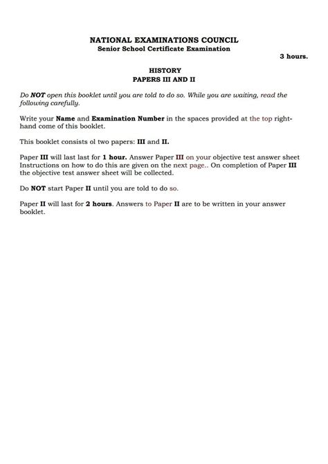 Neco History Ssce Past Questions Objective And Theory Past Questions National Examination History