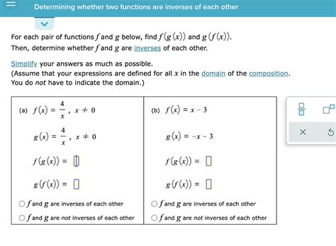 Solved Determining Whether Two Functions Are Inverses Of