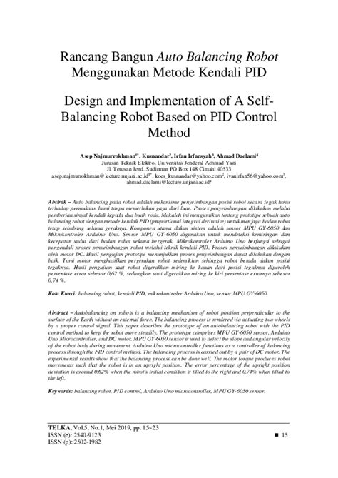 Pdf Rancang Bangun Auto Balancing Robot Menggunakan Metode Kendali Pid