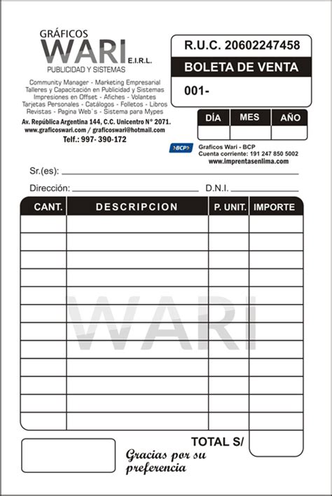 Impresión De Boletas De Venta En Wilson Para Tu Empresa 997390172