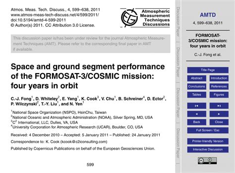Pdf Space And Ground Segment Performance Of The Formosat 3cosmic Mission Four Years In Orbit