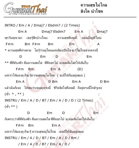 คอร์ด ความสุขไม่ไกล สิงโต นำโชค คอร์ดเพลง กีตาร์