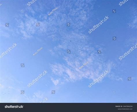 Sky Blue Thin Clouds You Look Closely There Plane Passing Overhead