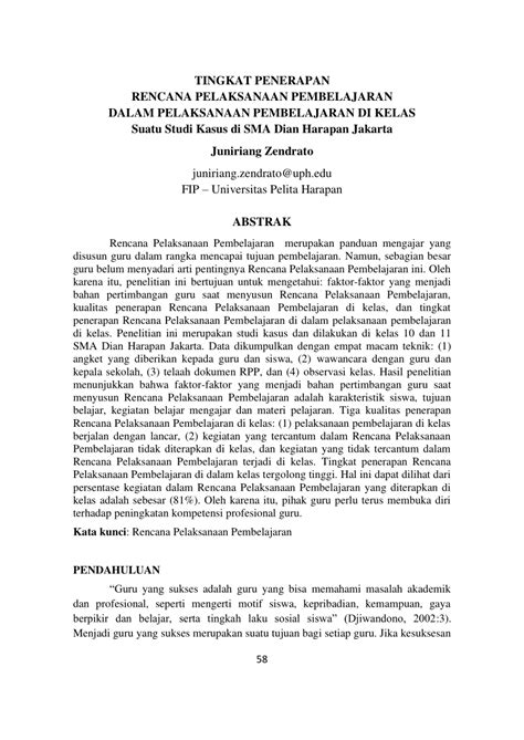 Pdf Tingkat Penerapan Rencana Pelaksanaan Pembelajaran Dalam Pelaksanaan Pembelajaran Di Kelas