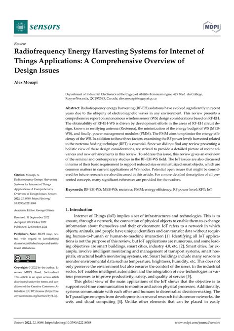 Pdf Radiofrequency Energy Harvesting Systems For Internet Of Things Applications A