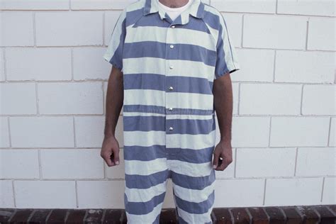 Jail Prison Inmate Jumpsuit Blue And White Stripe Halloween Costume