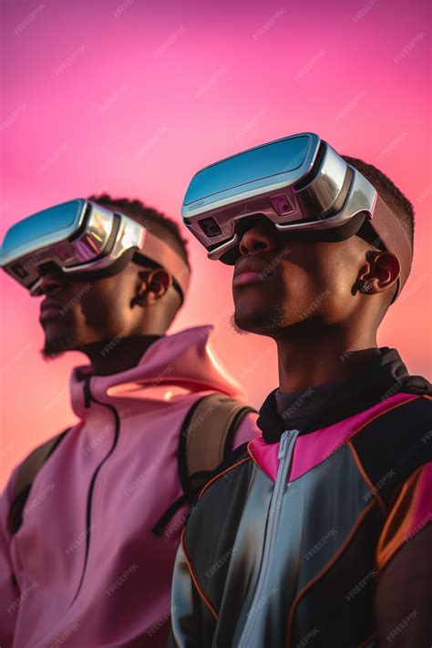 미래의 첨단 기술 가상 현실 안경을 착용한 사람들 Ai 생성 이미지