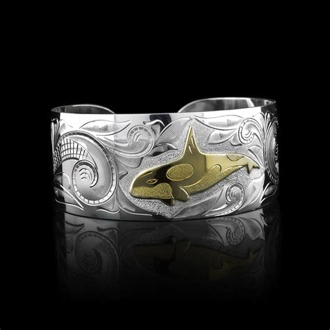 Silver And 10k Gold Orca 1 Wide Cuff Bracelet