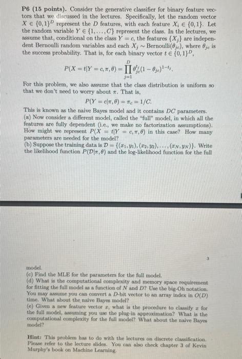 P6 15 Points Consider The Generative Classifier