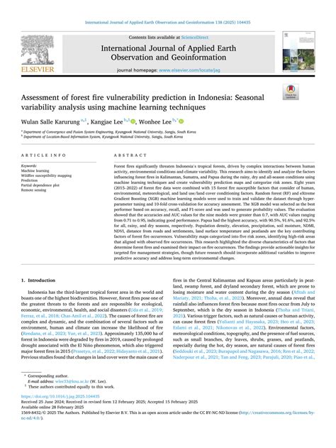 Pdf Assessment Of Forest Fire Vulnerability Prediction In Indonesia Seasonal Variability