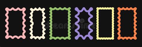 Color Squiggle Frames Set Zigzag Wavy Edges Retro Frames Psychedelic Rectangles Photo Frames