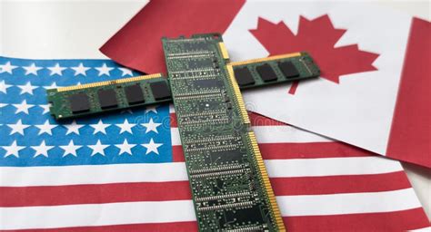 Graphics Card With Processor And Microchip With Flags Of The Usa And Canada Concept For Global