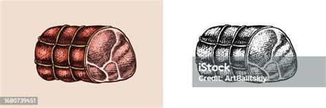 구운 고기 돼지고기 또는 쇠고기 미트 로프 빈티지 스타일의 음식 레스토랑 메뉴 엠블럼 또는 배지를 위한 템플릿입니다 손으로 그린