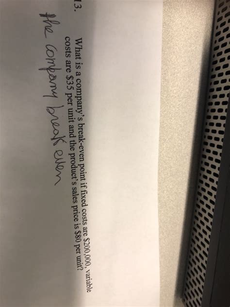 Solved What Is A Company S Break Even Point If Fixed Costs Chegg