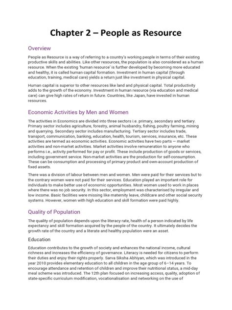 Class 9 Economics Chapter 2 Ncert Notes Pdf Human Capital Unemployment