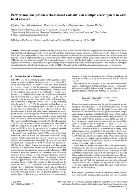 Pdf Performance Analysis For A Chaos Based Code Division Multiple Access System In Wide Band